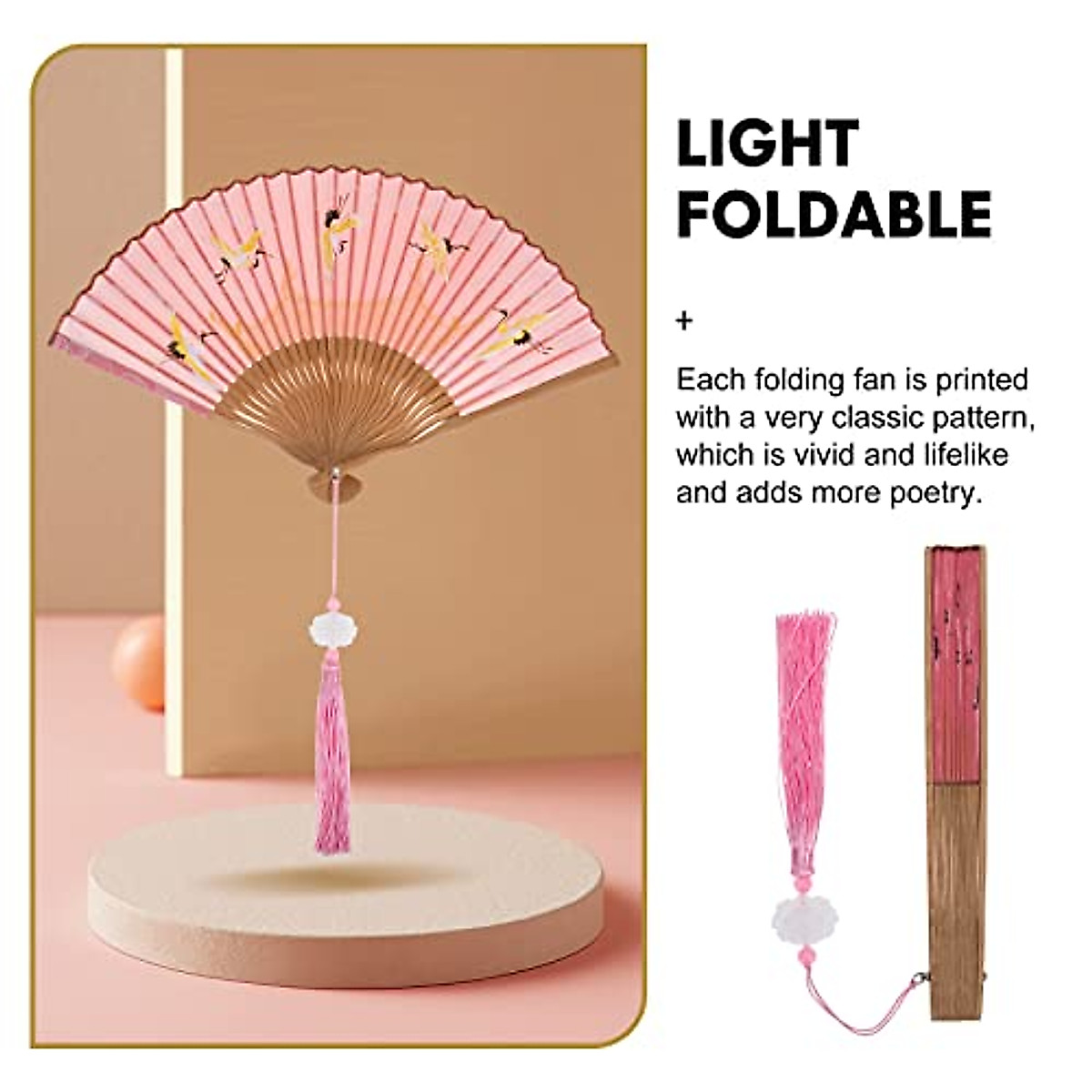 RAZZUM Retro Style Silk Fan Folderable Fan Chinese Style Fan Wall Decoration Costume Collocation Large Wall Decor Fan