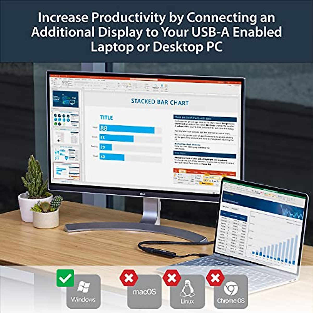 StarTech.com USB 3.0 to HDMI Adapter, USB to HDMI Monitor Converter for Windows, 1080P (No Support for macOS/ChromeOS/Linux)