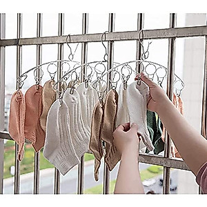 WudTus Clothes Hanger with 10 Clips, Stainless Steel, Windproof, for Drying Socks, Bras, Underwears, Baby Clothes, Hats, Scarfs, Towels, Pants and Gloves (4 Pack)