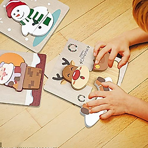 Anditoy 4 Pack Christmas Wooden Puzzles for Kids Toddlers Christmas Toys Christmas Stocking Stuffers Party Favors Gifts