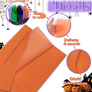 100 Sheets Halloween Sparkle Tissue Paper Bulk, Black Purple Orange Green Wrapping Paper with Glitter for Halloween DIY Crafts Halloween Party Decorations and Gift Wrapping, 14 x 20''
