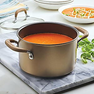 Circulon Premier Professional Hard Anodized Nonstick Saucepot with Side Handles and Lid, 4 Quart, Bronze