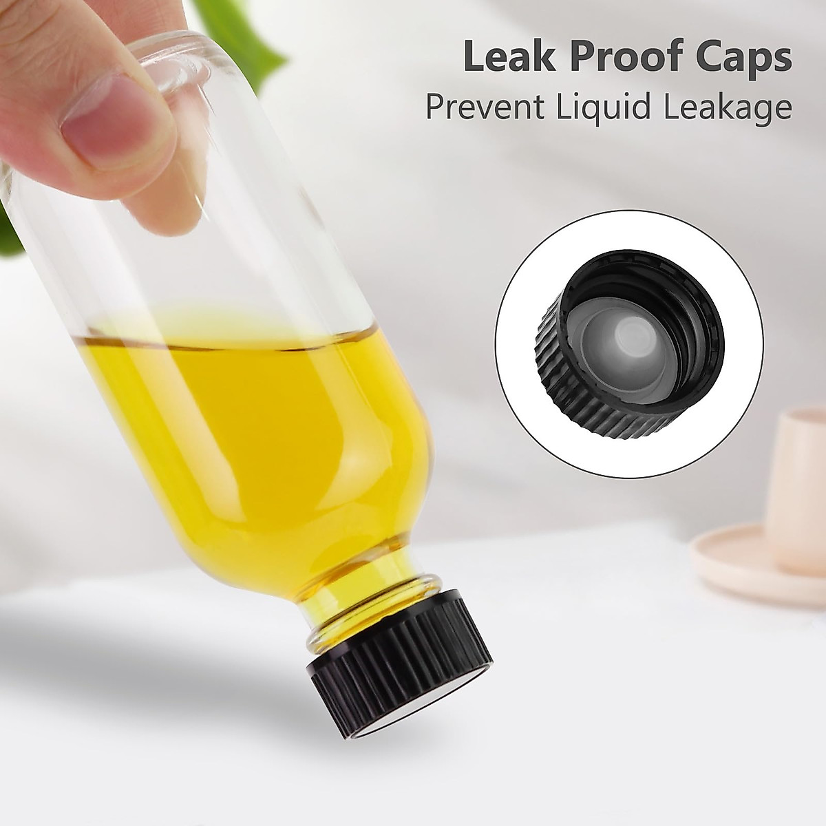 Rionisor 4OZ Small Glass Bottles with Lids and Funnels, 120ml Boston Round Glass Bottles, Leak Proof Mini Travel Bottles, Perfect for Diy Essential Oils, Hot Sauce and Juices, 6 Pack Clear