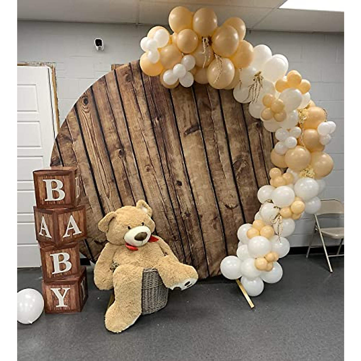 Leowefowa Polyester Wood Round Backdrop Cover(without stand) 7.5ft Wooden Backdrop Wood Backdrop for Parties Wood Circle Backdrop Stand Cover Girl Boy Birthday Baby Shower Gender Reveal Wedding Shower