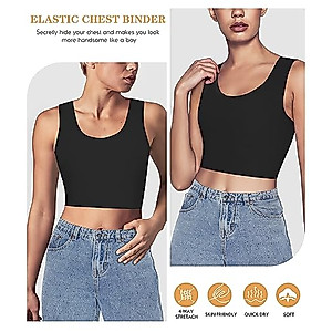 AGILONG Chest Binder for FTM Women Transgender Tomboy Binder Trans Pullover Elastic Breast Binder Bras Tank Tops(Medium,Black)