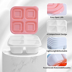 AQSXO Bento Snack Food Containers, Divided Food Storage with Lids for Travel, Reusable Meal Prep Lunch Containers 5 Pcs.