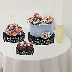 Hedume Set of 3 Black Cake Stand, Round Metal Cake Stands, Dessert Display Cupcake Stands, Wedding Brithday Party Celebration Dessert Display Plates-Black