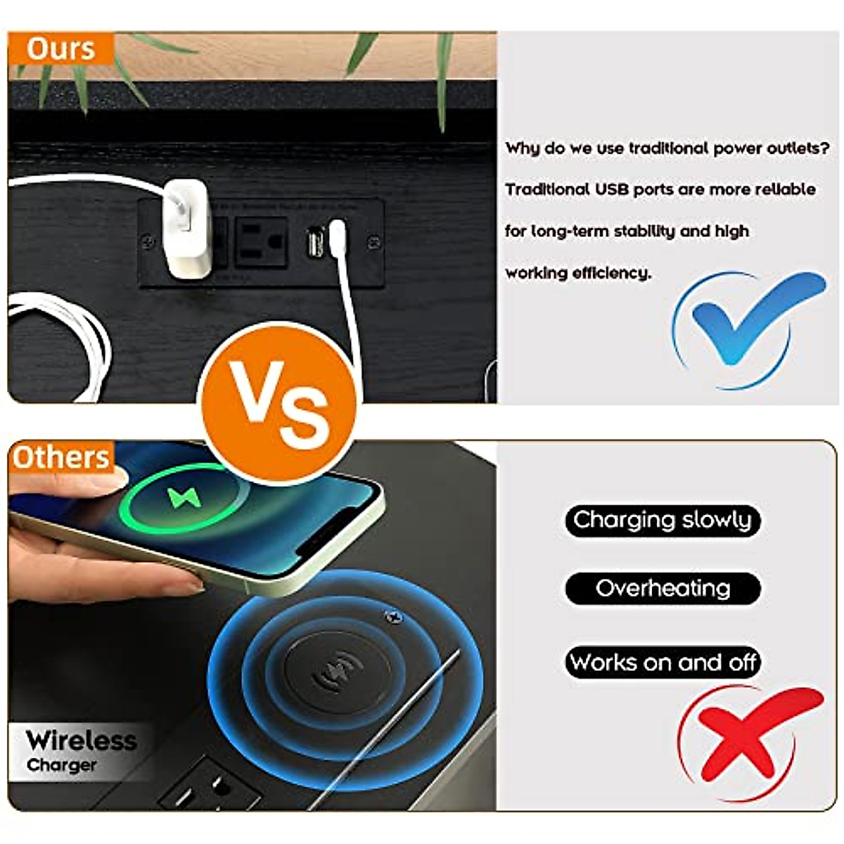 TC-HOMENY LED Nightstand with Voice-Activated Mode, End Table with Charging Station for Bedroom Furniture, Side Bed Table with 2 Drawers (Black)