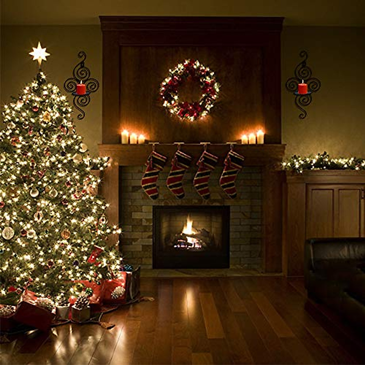 Wall Sconces Set of Two, Candle Holder Elegant Swirling Iron Wall Decor Hanging Sconce for Living Room Indoor Christmas Decoration, Weddings, Event, Black