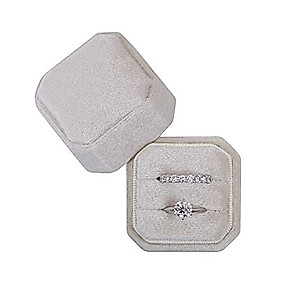 BLUTETE Octagon Square Ring Box Wedding Engagement Ring Set Keepsake Box Bridal Photo Gift Box (Champagne)
