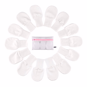 Anti-Scratch Baby Mittens - Pack of 7 Unisex Newborn Mitts - No Scratch Gloves for Boys and Girls - Cotton Gloves For Infants 0-6 Months Old + Laundry Bag