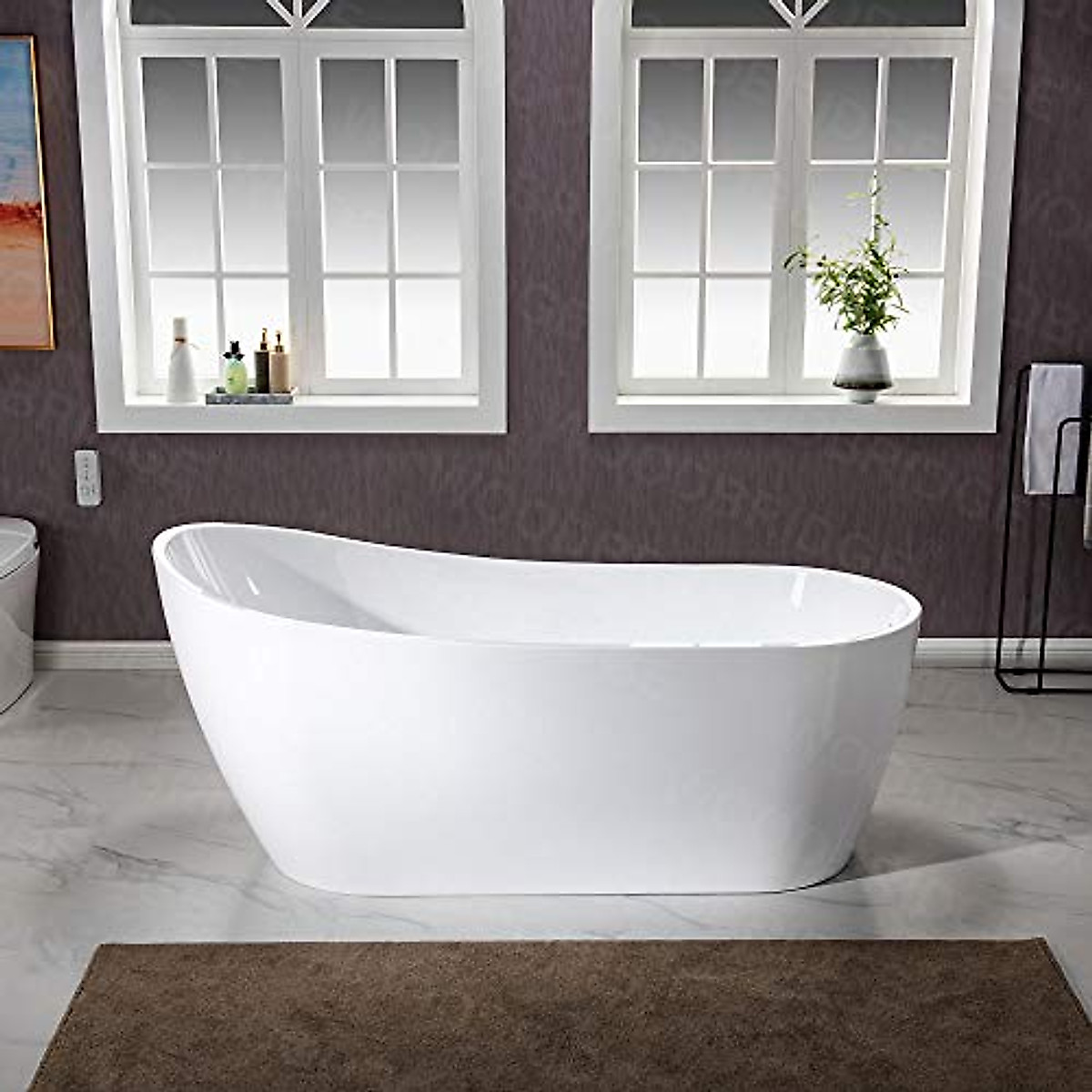 WOODBRIDGE 67"Freestanding White Acylic Soaking Bathtub with White Pillow,Drain and Overflow in Brushed Gold,BTA1508 -BG-Drain &O+ Pillow