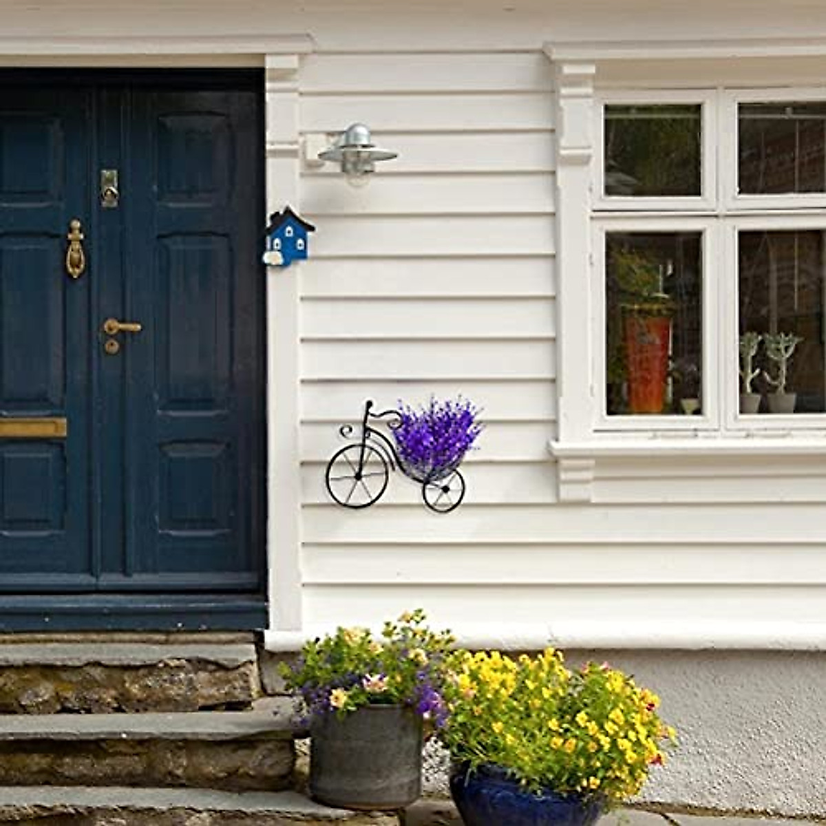 Faruxue Wrought Iron Wall Hanging Decor, Bicycle Flower Basket Wall Mounted Flower Stand Display Rack for Home Decor, Unique Art Ornaments Classic Retro Style for Home