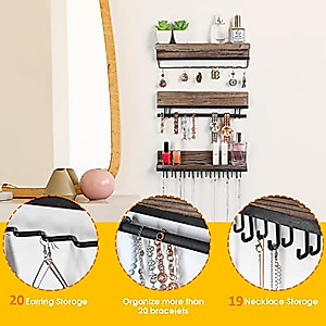 JACKCUBE DESIGN 3 PCS Hanging Wall Mounted Jewelry Organizer (Rustic Wood) - For Accessory Earrings, Bracelet, Bow, Headband- MK591A