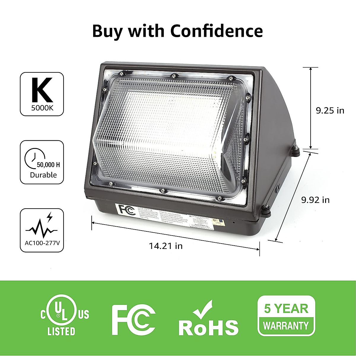 LE Dusk to Dawn Area Light with Photocell, 80W 10000lm LED Wall Pack Light, 300W Metal Halide Equivalent, 5000K Daylight Outdoor Security Flood Light, Commercial Area Lighting, UL Listed