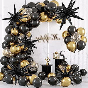 Wrbin 8 Pcs Black Star Balloons, 27/22 inch Explosion Foil Balloons for Birthday, Baby Shower, Wedding, Halloween, Anniversary, Graduation Party Decorations(Black)