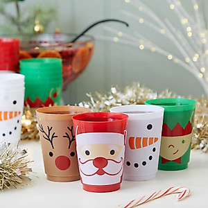24 Pack Plastic Christmas Cups for Kids, 16oz Reusable Tumblers for Holiday Party Supplies (4 Designs)