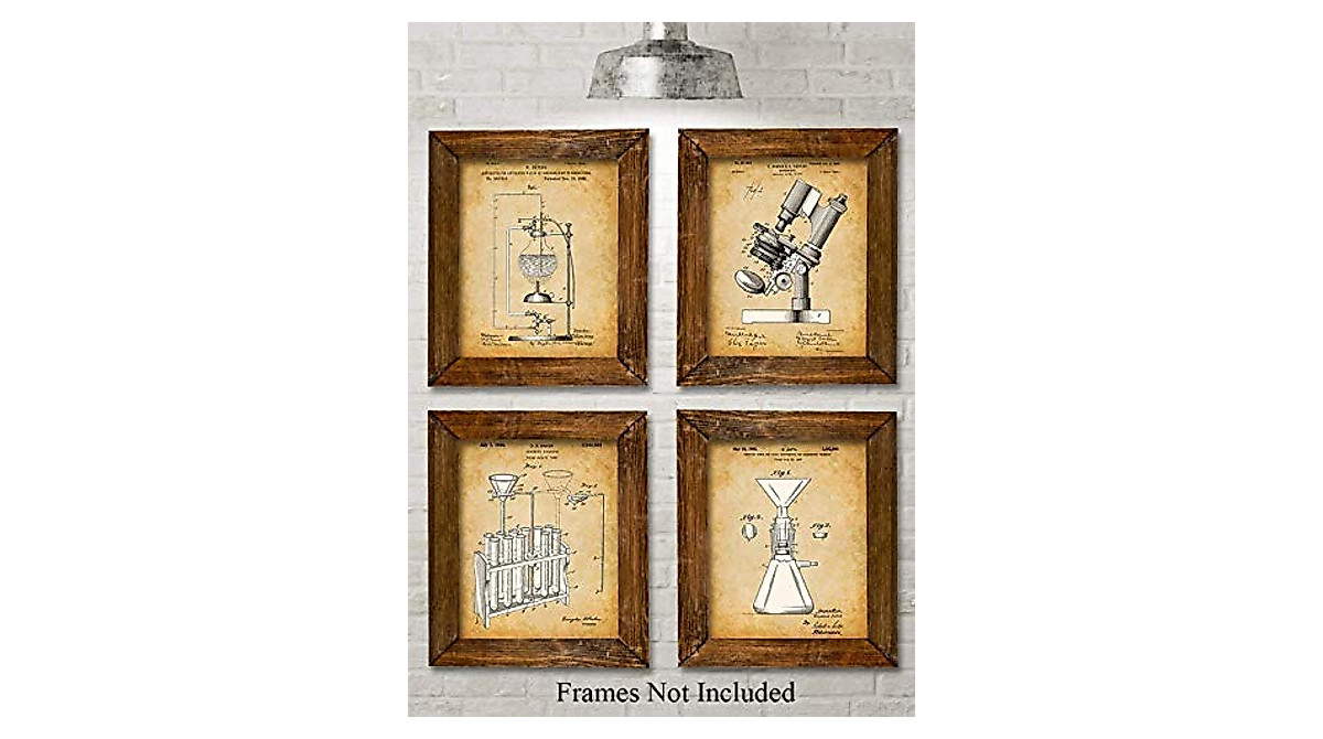 Science Lab Equipment Patent Prints - Set of 4 Unframed Classroom Decor