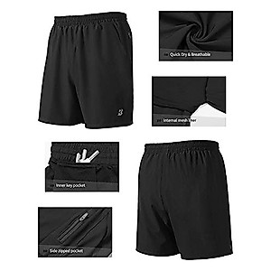 Roadbox Men's 5 Inch Running Athletic Quick Dry Shorts with Pockets for Workout Gym Exercise Black