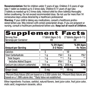 Nature's Way Kids Tummy Soothe with Calcium & Ginger, For Occasional Tummy/Stomach Upset*, Berry Blast Flavored, 60 Vegan Chewable Tablets