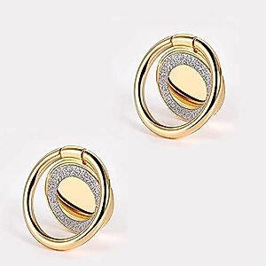 MuZiFei Glitter Bling Bling Phone Ring Holder,2-Pack Heart Crystal Diamond Rhinestone Sparkle Universal 360° Rotation Cell Phone Stent Holder Grip Kickstand for Almost All Phones/Cases(Gold)