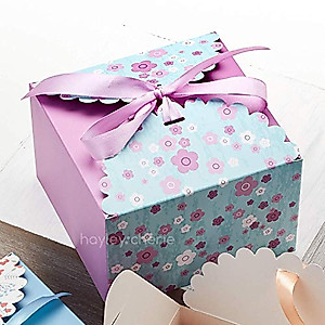 Hayley Cherie - Square Floral Gift Treat Boxes with Ribbons (20 Pack) - 5.8 x 5.8 x 3.7 inches - Thick 400gsm Card - For Cookies, Goodies, Candy, Parties, Christmas, Birthdays, Weddings (Standard)