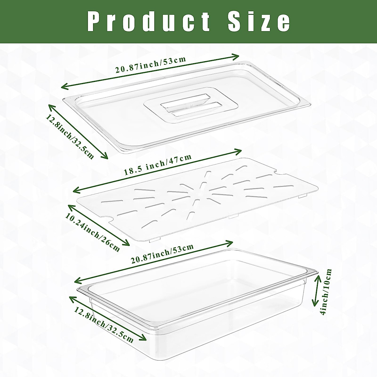 Zhehao 2 Pack Full Size PET Food Pans Set 4'' Deep Clear Hotel Pans with Lids and Food Pan Drain Shelf Food Storage Containers for Kitchen Fruit Vegetable Restaurant Supplies, 20.87 x 12.8 Inches