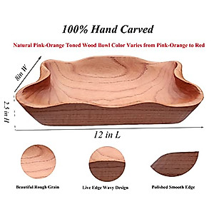 Wavy Live Edge Wooden Bowls for Decor+Wood Beads Garland, Handmade Key Bowl For Entryway Table Decor, Wood Bowls Decorative Wooden Fruit Bowl, Hand Carved Root Centerpiece Display Potpourri Wood Bowl