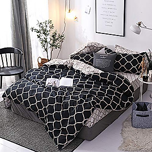 NTjinli Duvet Cover Queen Size-Dark Green Fish Scale Queen Duvet Cover Set,100% Washed Microfiber Queen Comforter Set,1 Duvet Cover 90x90 Inches with Zipper Closure and 2 Pillow Shams… (Black, Queen)