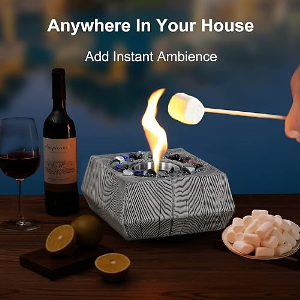 Table Top Fire Pit Bowl, Mini Personal Tabletop Fireplace Rubbing Alcohol Indoor Fire Pit for Indoor and Outdoor Use, Balcony, Pool, Patio, Coffee Table