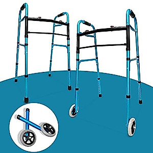 UNLICON- Mobility Heavy Duty Folding Walker for Seniors，Bariatric Walker with 5 Inches Wheels for Seniors Wide Walker Supports up to 300 lbs