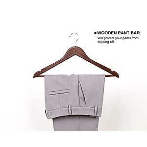 HUMIA Retro Wooden Suit Coat Hangers 30 Pack, Solid Wood Clothes Hangers with Non Slip Pants Bar, 360° Swivel Hook and Precisely Cut Notches for Jacket, Pant, Shirt, Dress (Retro,30)