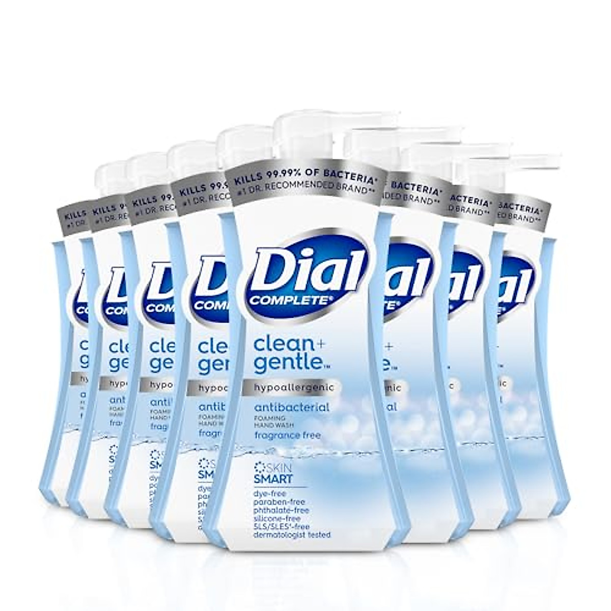 Dial Complete Clean + Gentle Antibacterial Foaming Hand Wash, Fragrance Free, 7.5 fl oz, 8 Count Case