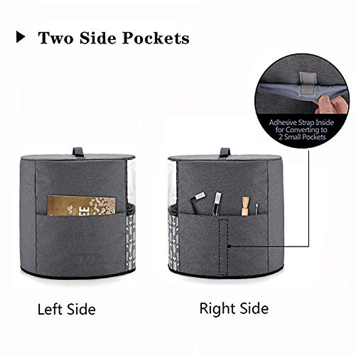 Yarwo Coffee Maker Dust Cover Compatible with Keurig K-Classic and K-Select, Visible Coffee Machine Cover with Pockets and Top Handle, Gray with Arrow