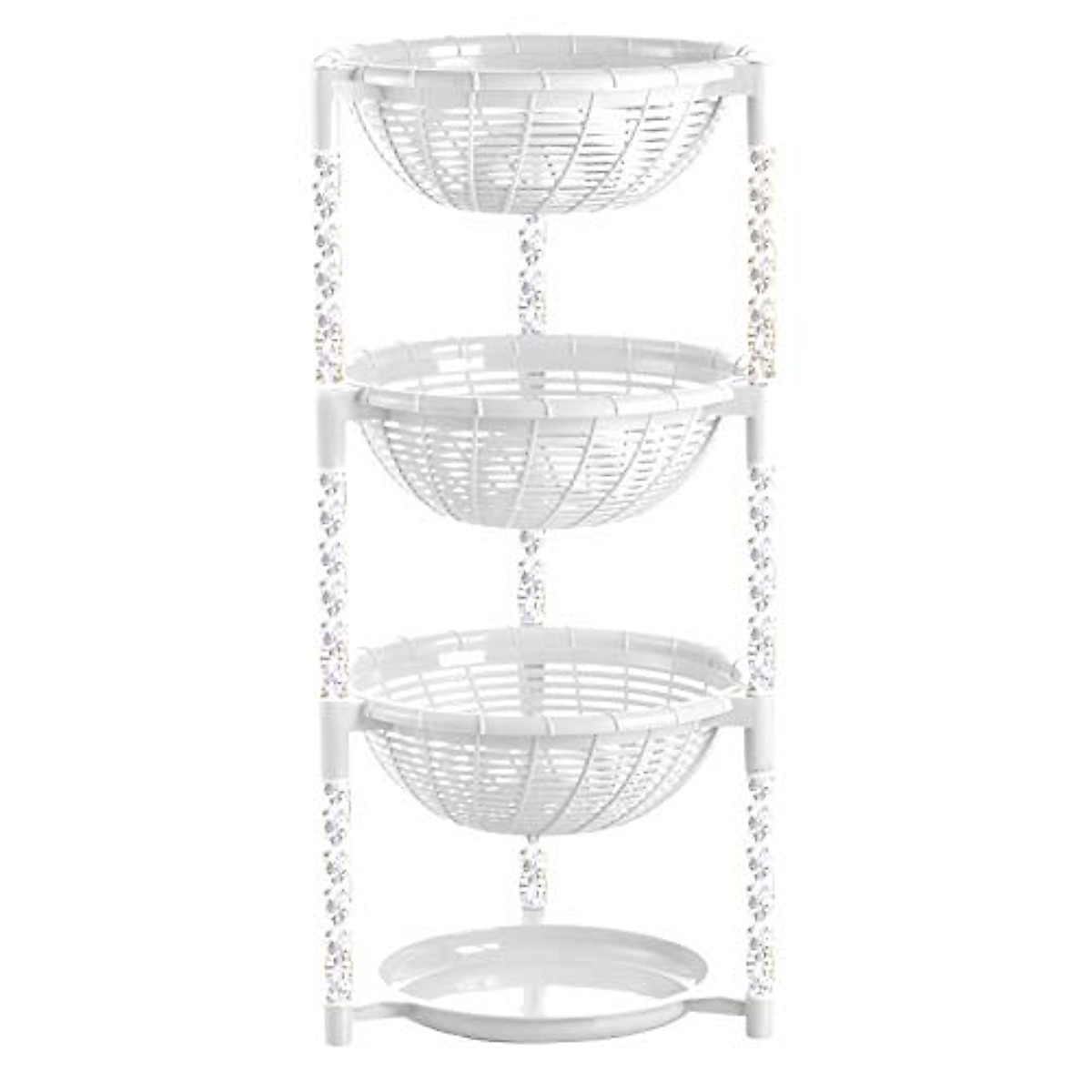 Uncluttered Designs Stacking Basket Bins (3 Tier + Plate) — Display for Fruit, Potato, Onion & Produce — Crafts, Art Supplies & Housewares Organizer — Bedroom & Bathroom Organization & Storage (White)