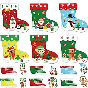 48 Pcs Christmas Craft Kits for Kids Christmas Stockings Christmas Tree Stockings Ornaments Kit Make Your Own Christmas Craft DIY Stockings Cutouts for Holiday Farmhouse Decor Handcraft Supplies