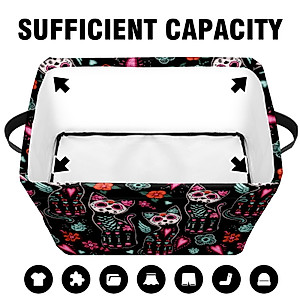 Andemie Halloween Storage Basket Storage Bins Shelf Boo Baskets Rectangle Halloween Storage Hamper with Handle Foldable Organizer Bins for Home, Office, School, Laundry Room, Closet 10x14x8 in