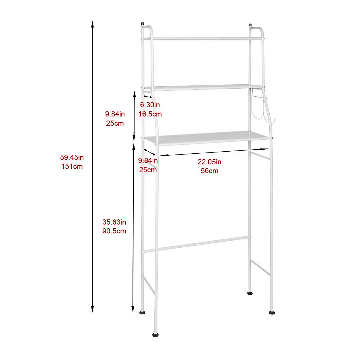 DESIGNSCAPE3D Premium 3-Tier Bathroom Storage Rack Over The Toilet Storage, Metal Frame, Increase Storage Space to Organize Your Bathroom, White