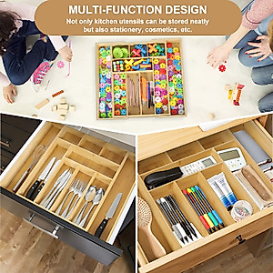 aceyoon Bamboo Kitchen Silverware Drawer Organizer,Expandable Cutlery Holder with Drawer Dividers, Adjustable Kitchen Utensil Organizer for Flatware,Utensils,Cutlery (8-10 Slot)