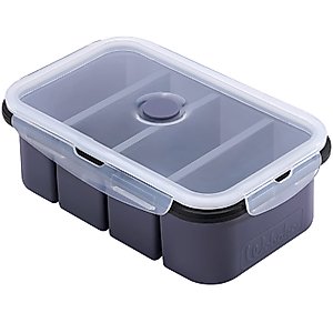 Webake Silicone Freezer Tray with Lid, Food Storage Container 1 Cup Portion, Ice Cube Tray for Soup Sauce Meal Prep, BPA Free - Grey