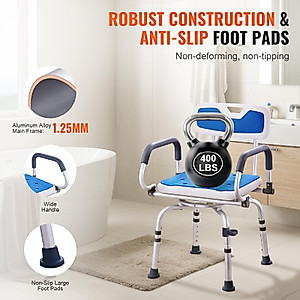 VEVOR Swivel Shower Chair 360 Degree, Adjustable Shower Seat with Pivoting Arms for Inside Showers or Tubs, Non-Slip Rotating Bathtub Shower Chair for Elderly Disabled Injured, 400LBS Capacity