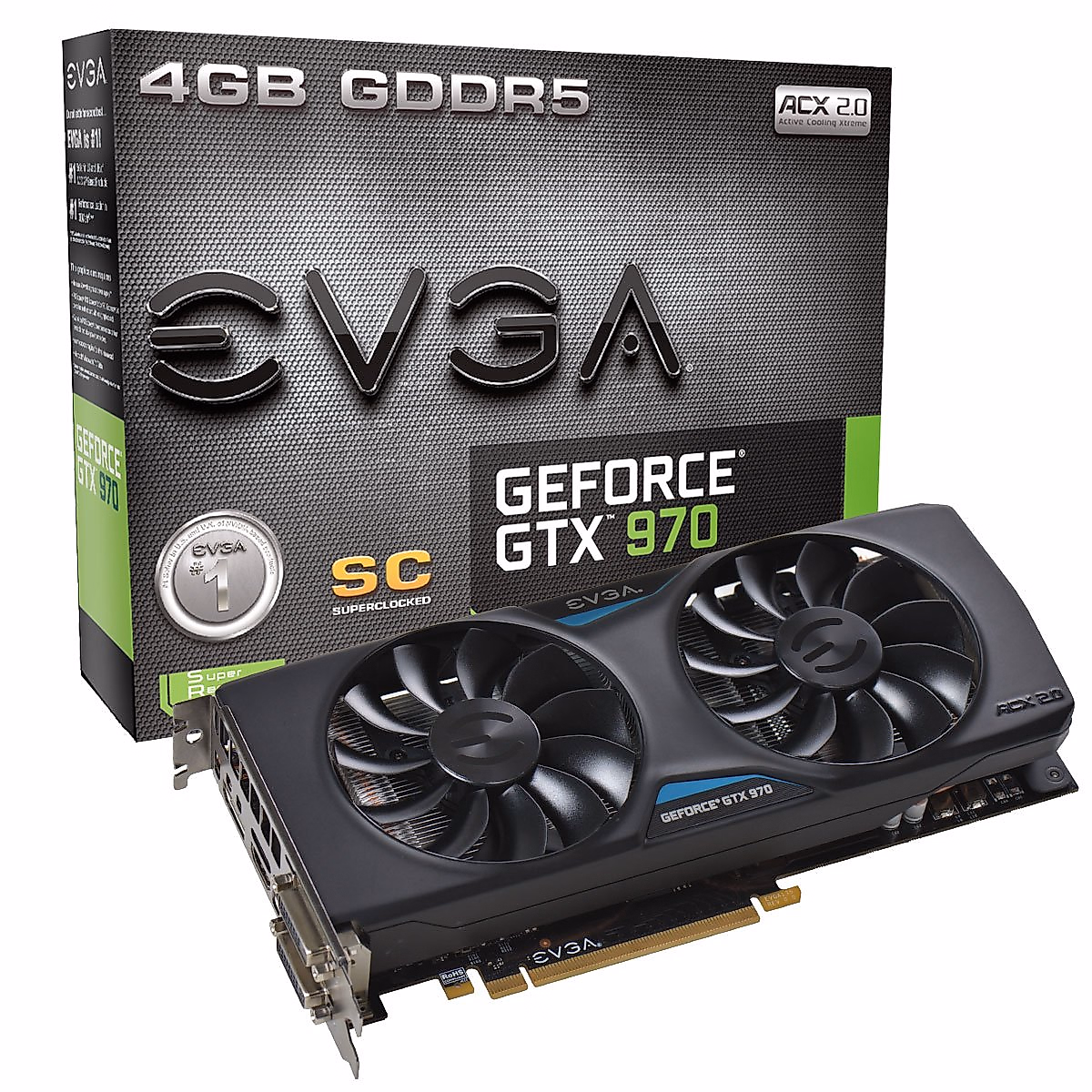 EVGA GeForce GTX 970 4GB SC GAMING ACX 2.0, 26% Cooler and 36% Quieter Cooling Graphics Card 04G-P4-2974-KR