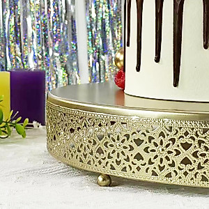 FEICTPOX Cake Stand, Metal Round Cupcake Dessert Stand Cake Display Holder Cookies Fruit Serving Tray Decor for Wedding Party Birthday Baby Showers Anniversary,Gold 16"