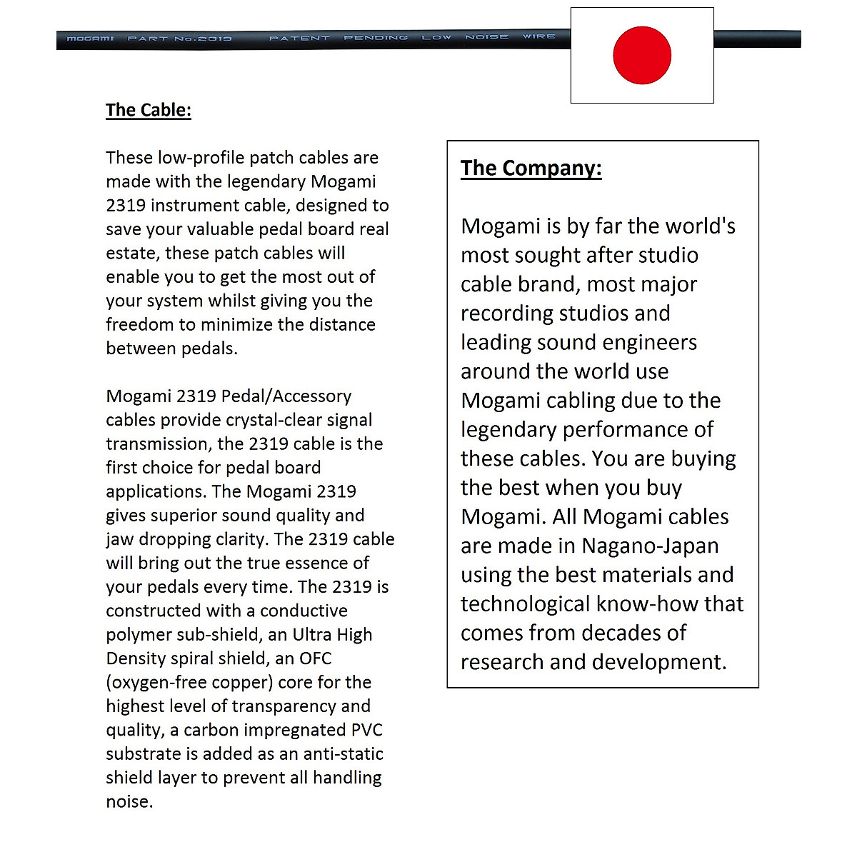 WORLDS BEST CABLES 10 Inch - Pedal, Effects, Patch, Instrument Cable Custom Made Made Using Mogami 2319 Wire and Eminence Gold Plated ¼ inch (6.35mm) R/A Pancake Type Connectors