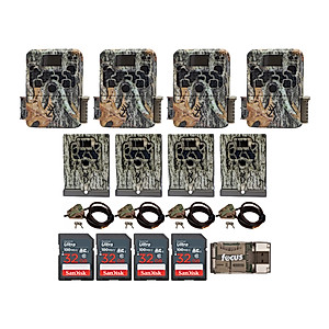 Browning Trail Cameras Strike Force Extreme 16MP Game Camera (4-Pack) Bundle with Cameras Sub-Micro Security Box (4-Pack), Locking Cable (4-Pack), 32GB Memory Card (4-Pack) and Card Reader (17 Items)
