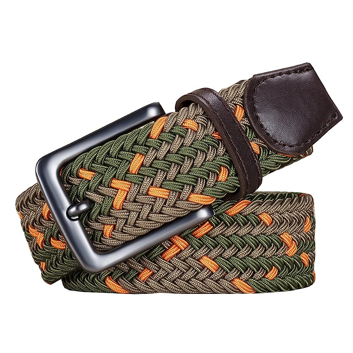 AGEA Elastic Stretch Woven Braided Waist Belt for Men and Women (Waist 32"-35", Green Orange Coffee)