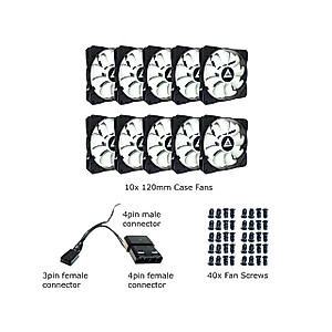 Apevia 1012S-WB 120mm 4pin Molex & 3pin Motherboard Black/White Silent Case Fan (10-pk)