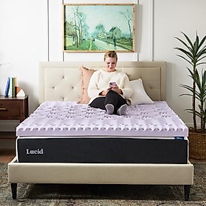 LUCID 3 Inch 5 Lavender Memory Foam Plush-Calming Targeted Convoluted Comfort Zones Mattress Topper, King