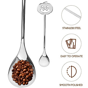 5pcs Halloween Pumpkin Coffee Spoon, Horror Pumpkin Head Stainless Steel Mixing Spoon, Multi-Function Cocktail Stirrer, Dessert & Tea Sugar Stirring Scoop for Kitchen, Bar (5*E)