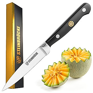 STEINBRÜCKE Paring Knife 4 inch, Small Kitchen Knife Forged from German 5Cr15Mov(HRC58) Stainless Steel, Full Tang Sharp Paring Knife with Ergonomic Handle for Cutting, Peeling and Slicing